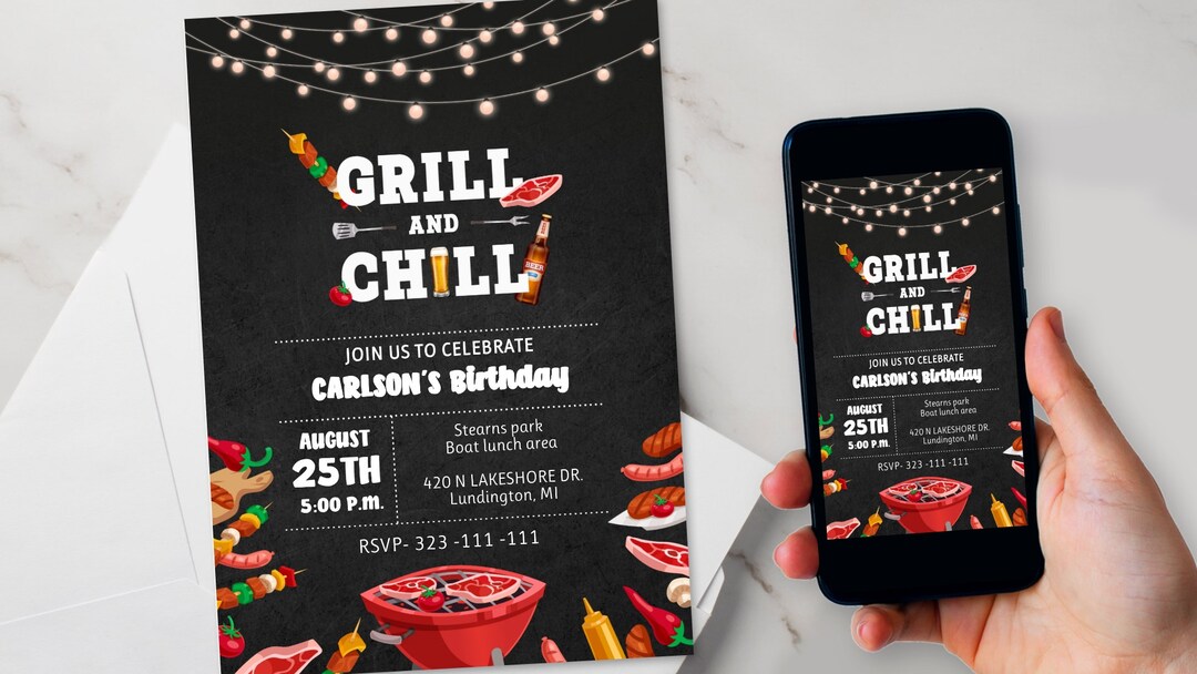 Editable Grill & Chill Birthday Invitation Template, Printable Birthday ...