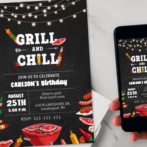 Editable Grill & Chill Birthday Invitation Template, Printable Birthday ...