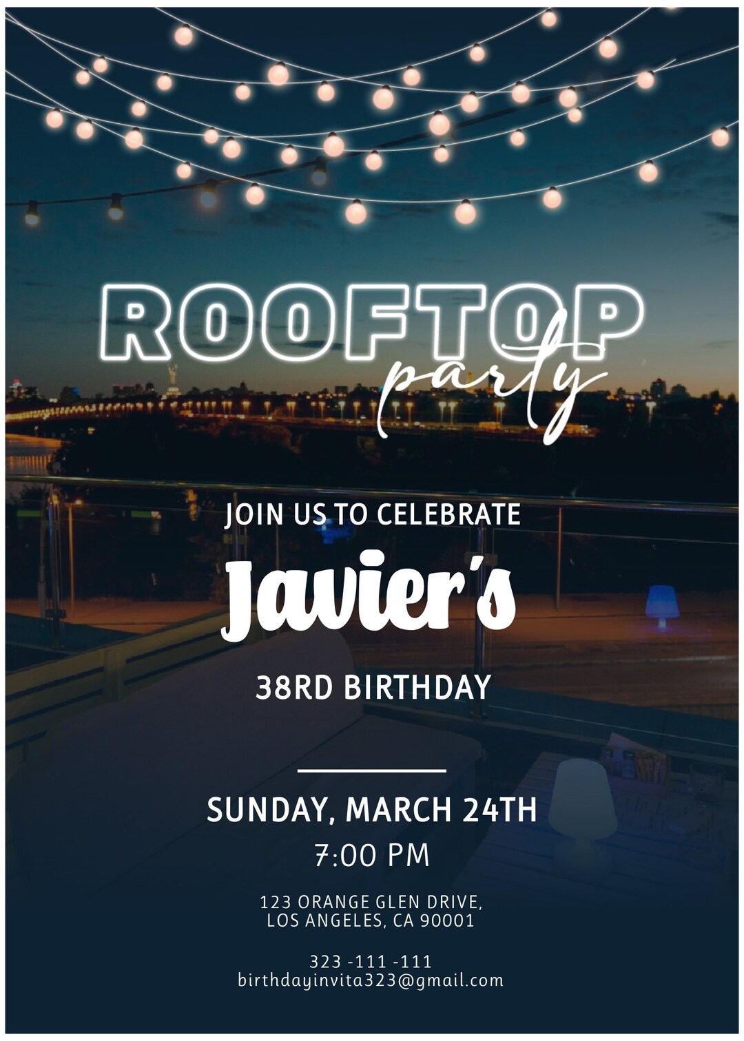 Editable Rooftop Birthday Invitation Template, Printable Birthday Party ...