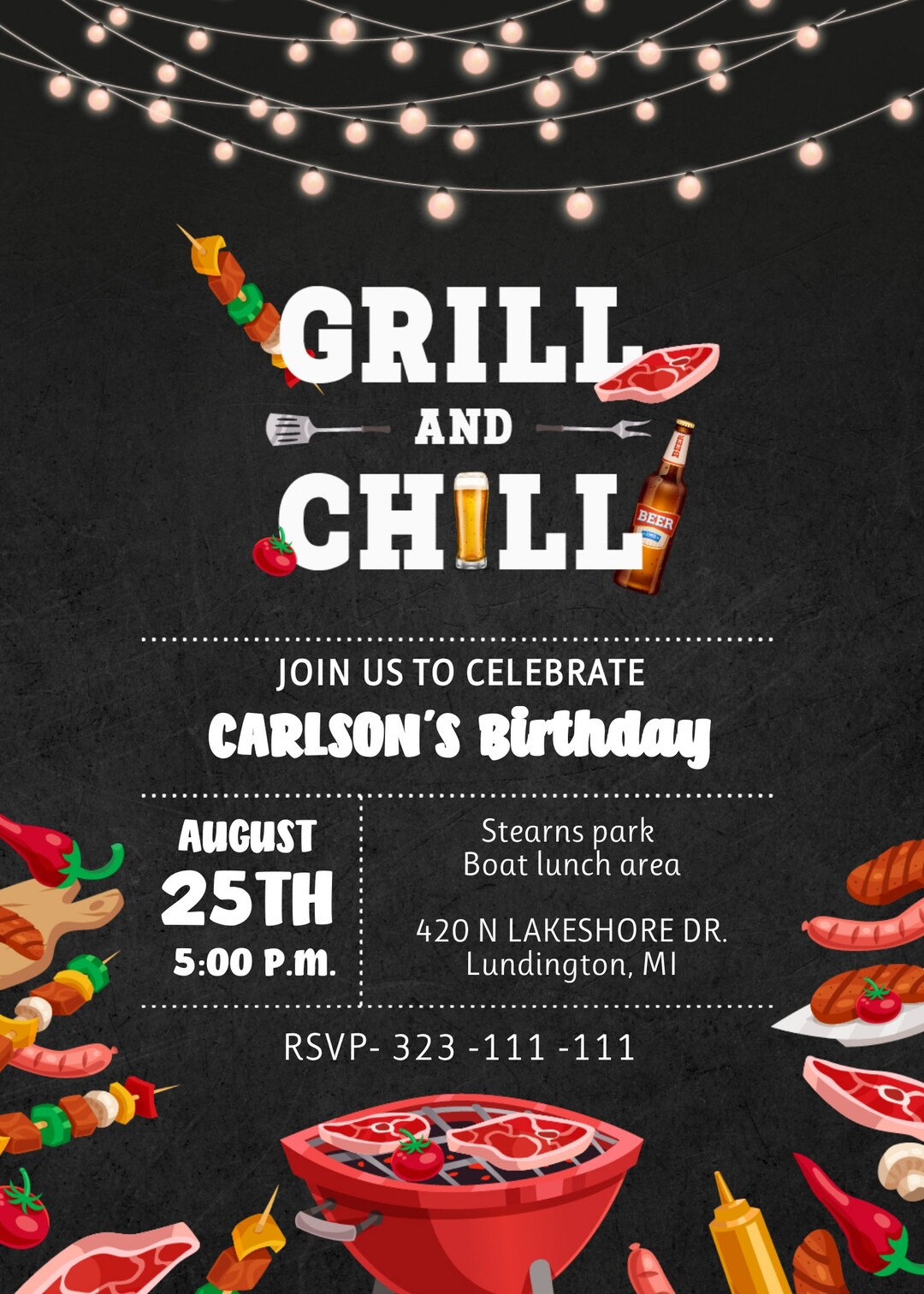 Editable Grill & Chill Birthday Invitation Template, Printable Birthday ...