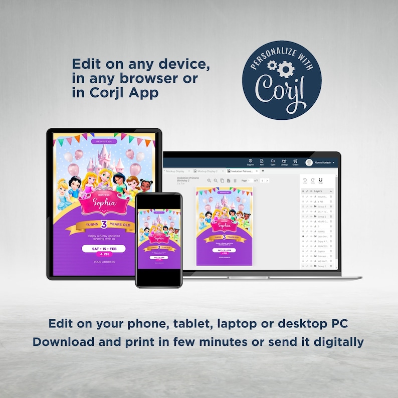 Editable Disney Princess Birthday Invitation Template, Printable Bday ...