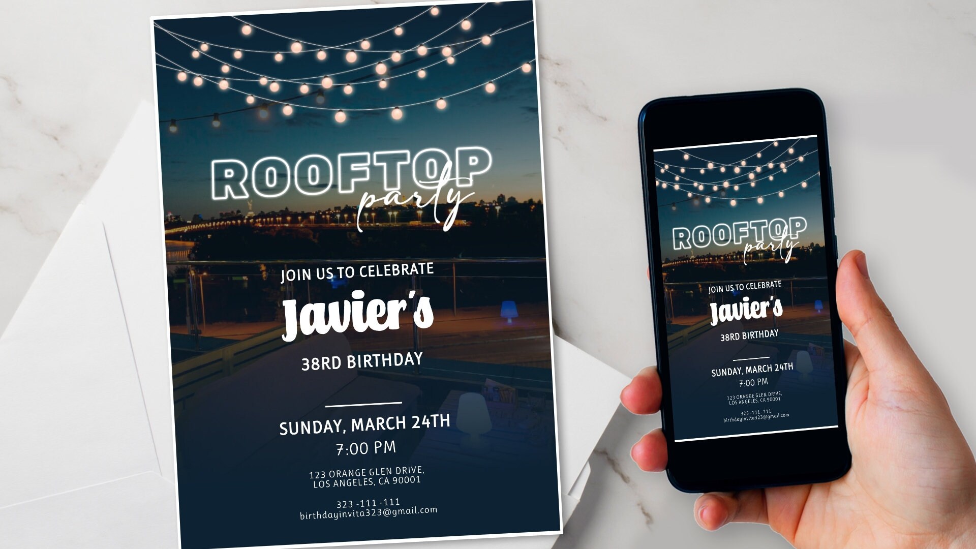 Editable Rooftop Birthday Invitation Template, Printable Birthday Party ...
