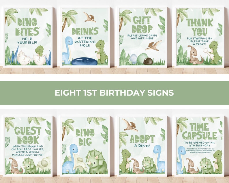 First Birthday Dinosaur Signs Instant Download Party Baby Boy 1st ...