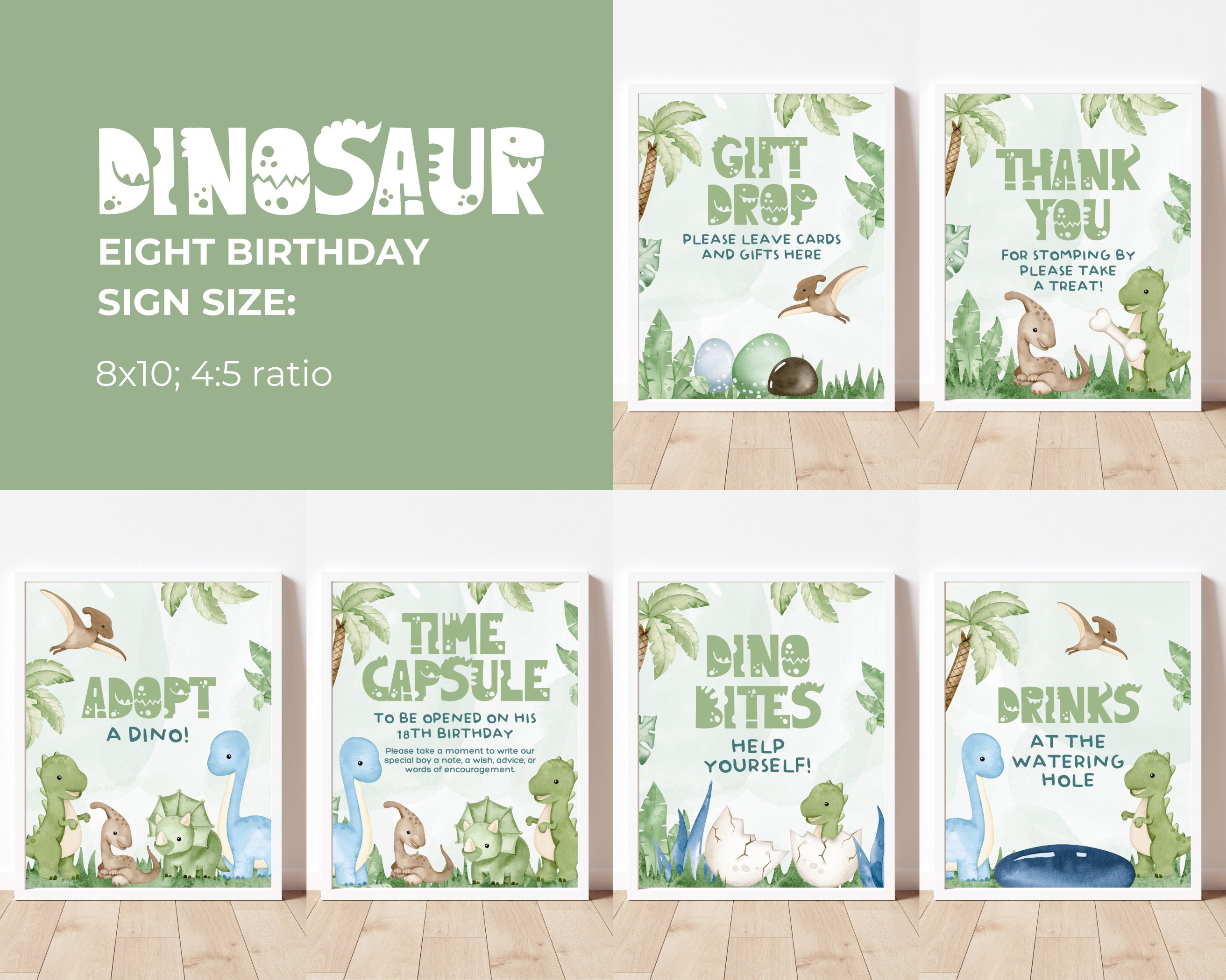 First Birthday Dinosaur Signs Instant Download Party Baby Boy 1st ...
