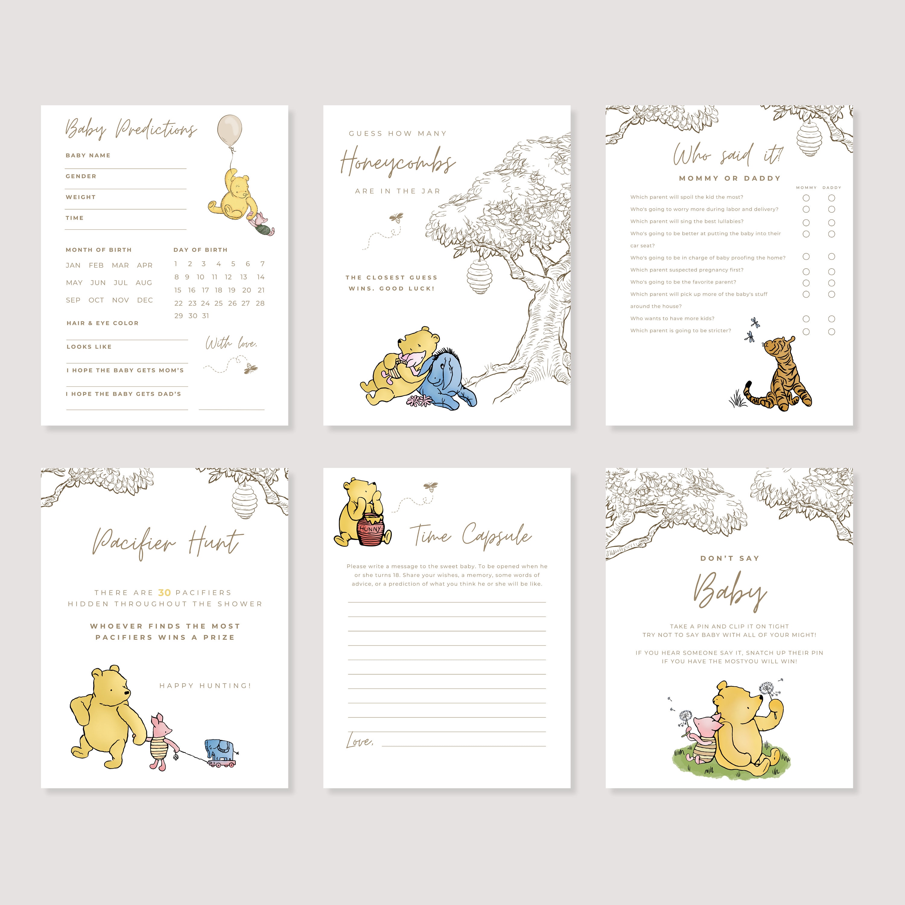 Classic Winnie the Pooh Baby Shower Games Gender Neutral Themed Baby ...