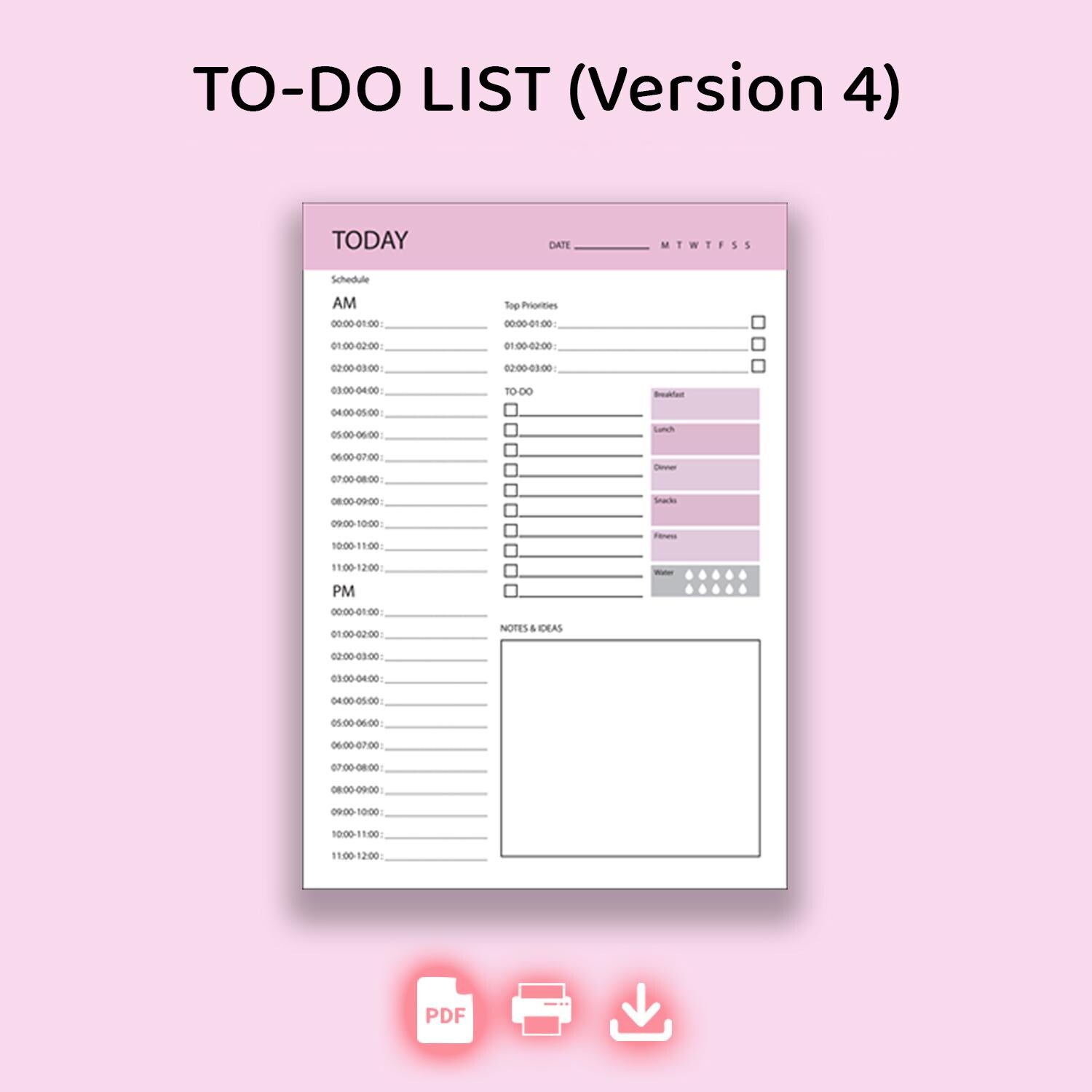 Printable To-do List PDF | Daily Planner A4 A5 A3 US Letter | Instant ...