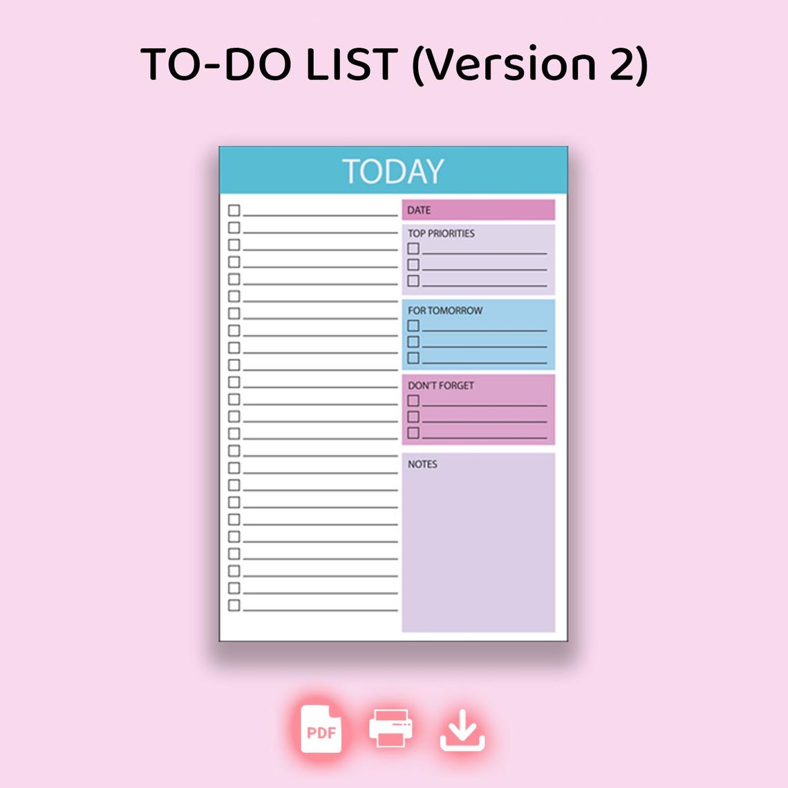 Printable To-do List PDF | Daily Planner A4 A5 A3 US Letter | Instant ...