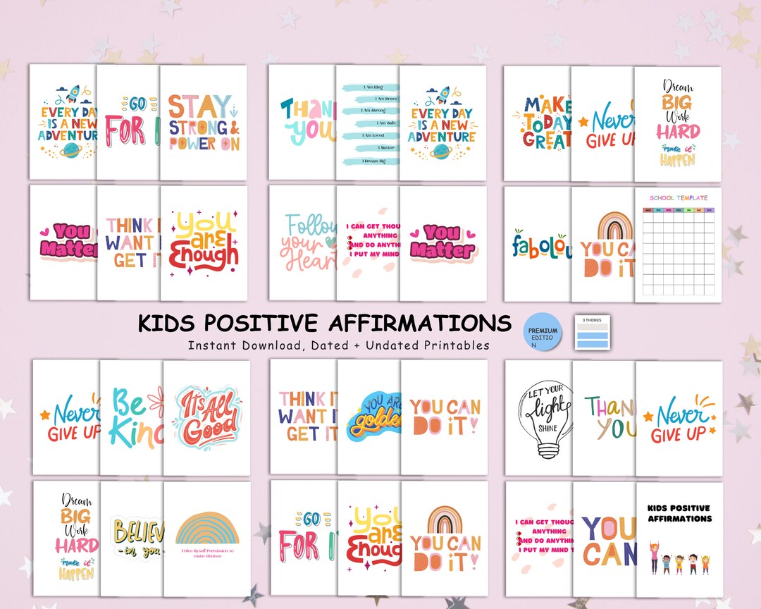 Positive Affirmation Printables for Kids, Inspirational Wall Art ...