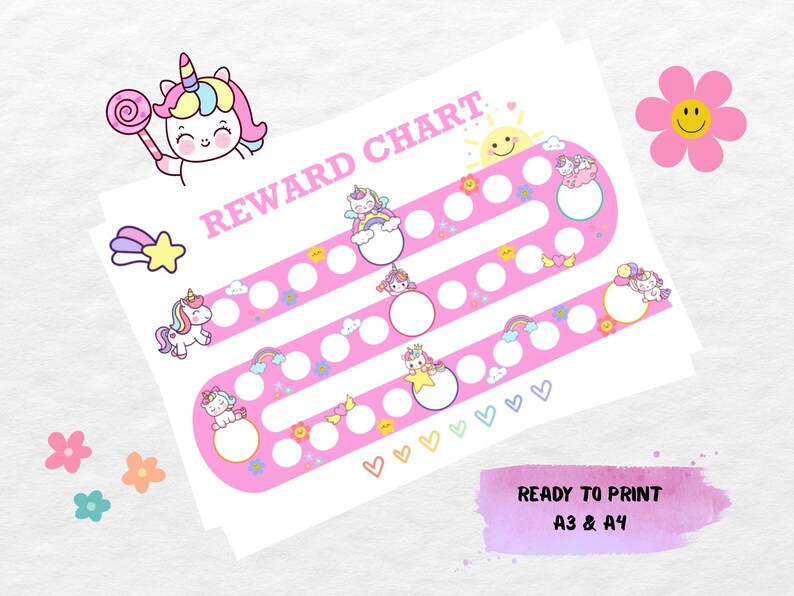 Printable Reward Chart for Kids – Unicorn Theme – PINK – A4 & A3 ...