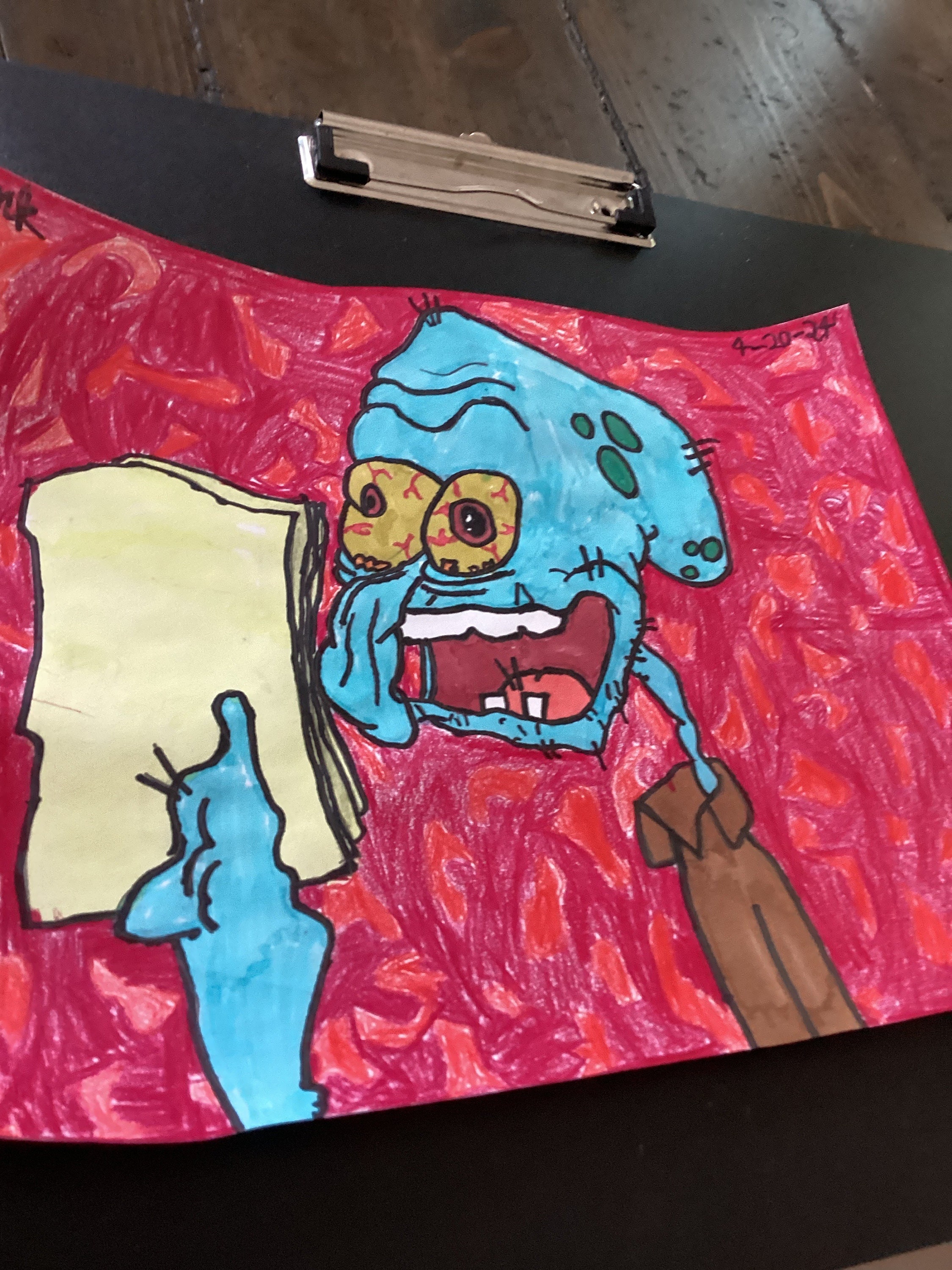 Spongebob Drawing of Psycho Squiddy by Child Artist - Etsy