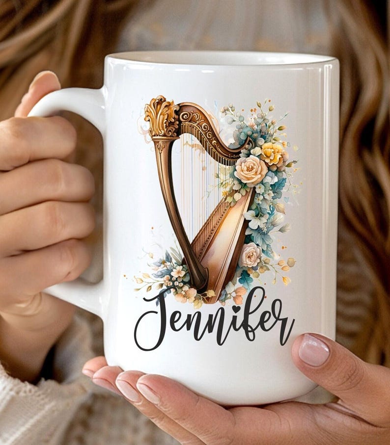 Custom Harp Mug, Harpist Mug for Women, Personalized Harpist Mug, Harp ...
