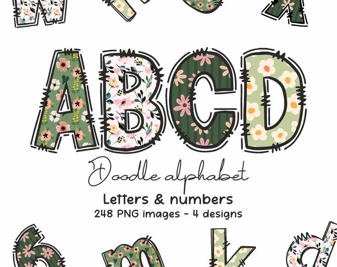 Spring Floral Alphabet PNG, Doodle Alpha, PNG, Doodle Flowers, Doodle ...