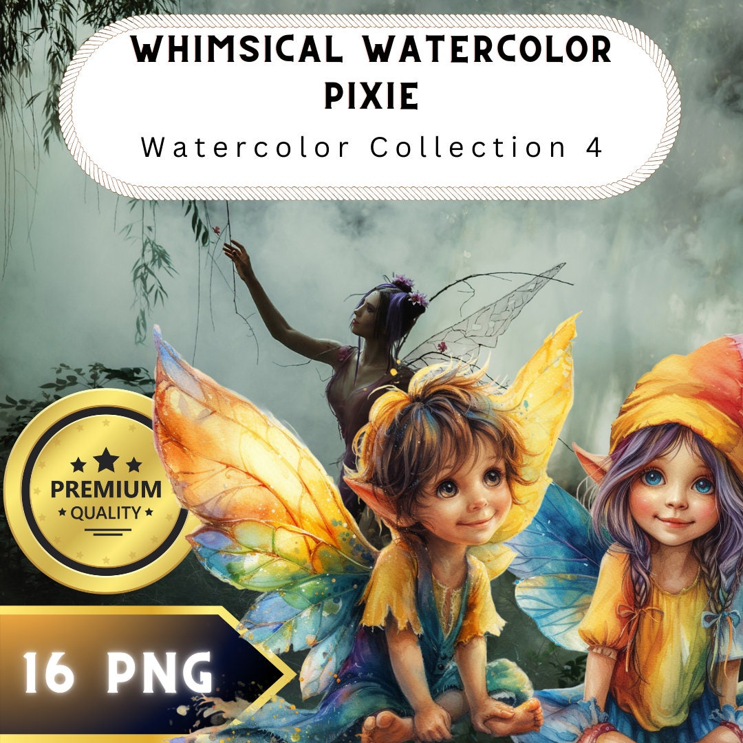 16 PNG Whimsical Watercolor Pixie, Watercolor , Cliparts , Cute Fairy ...