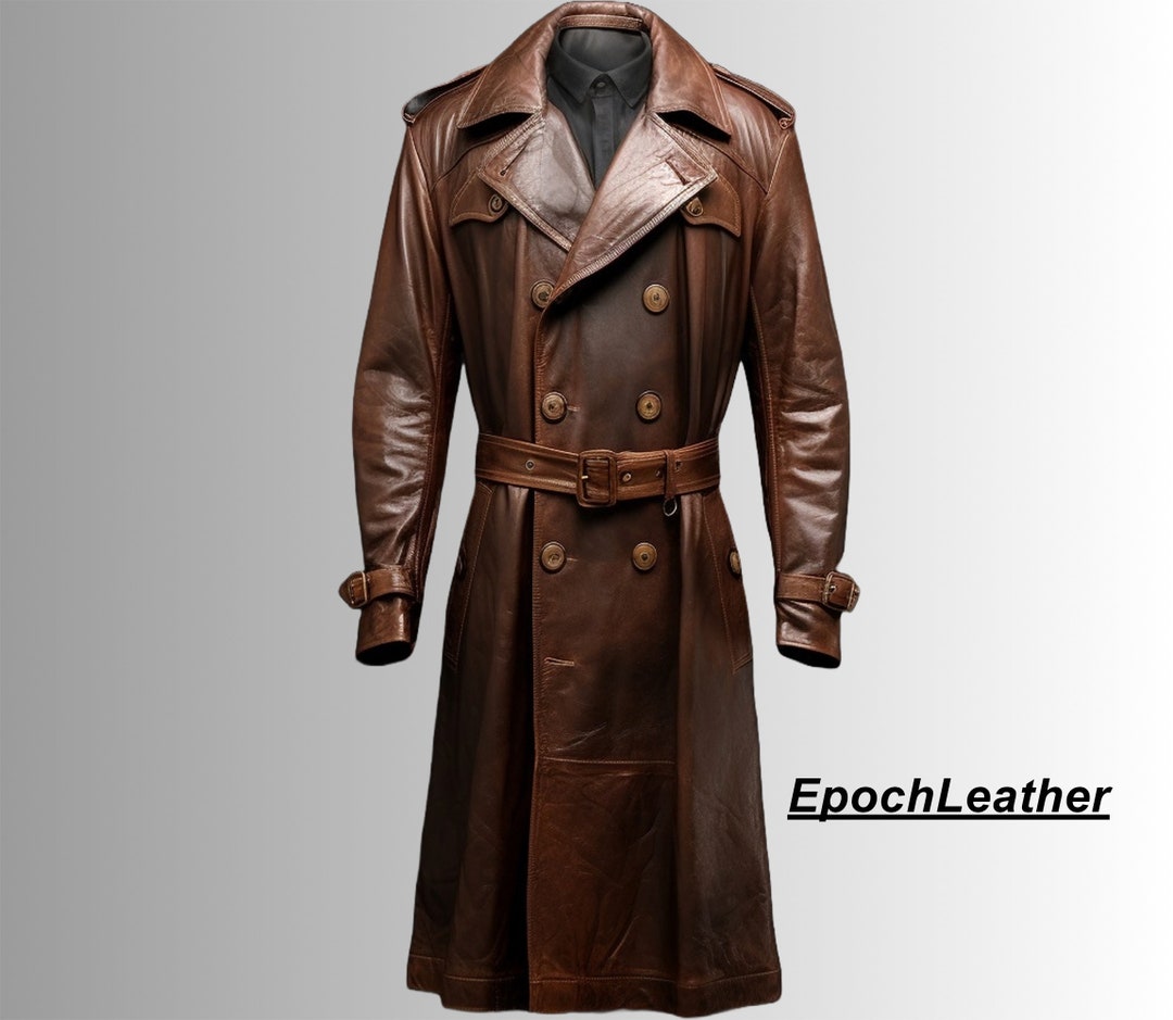 Genuine Leather Men Coat,handmade Leather Brown Men Coat,leather Duster ...