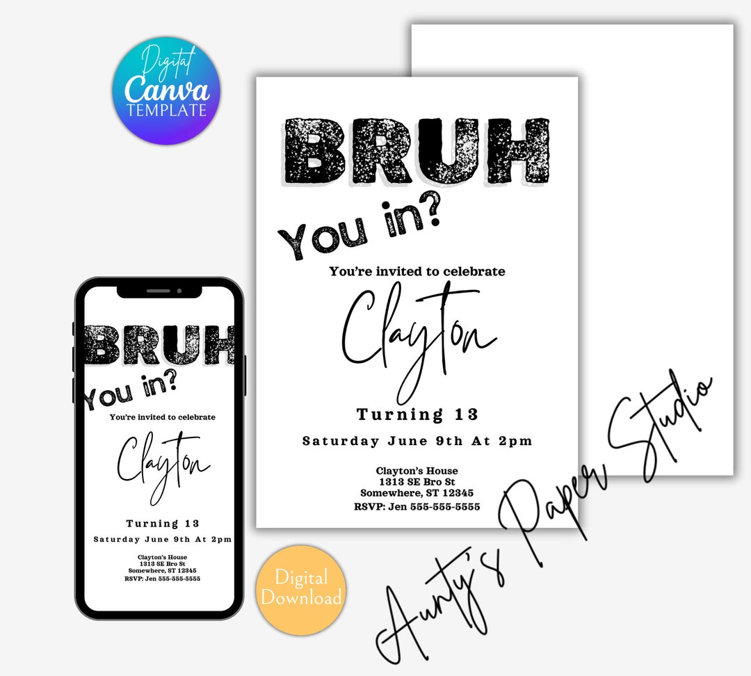 Bruh Birthday Invitation | Digital Download - Etsy