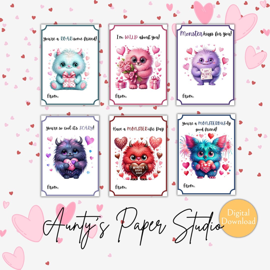 Monster Love Valentines Cards | Digital Download - Etsy