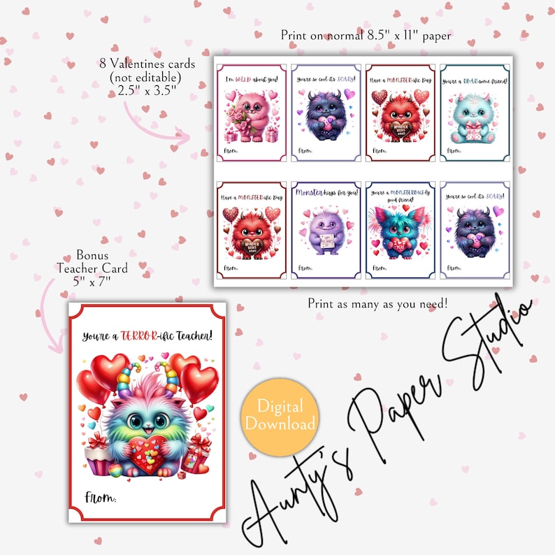 Monster Love Valentines Cards | Digital Download - Etsy