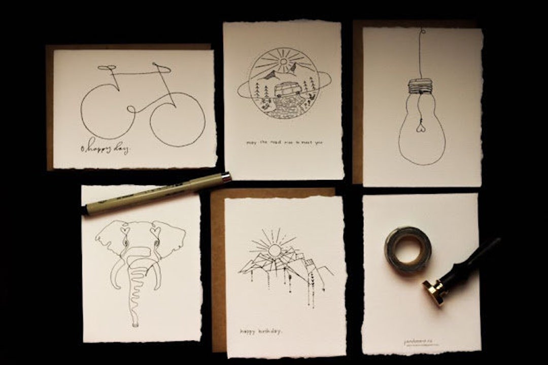 Set of 5 Simple Modern Hand Drawn Cards Printed on High Quality ...