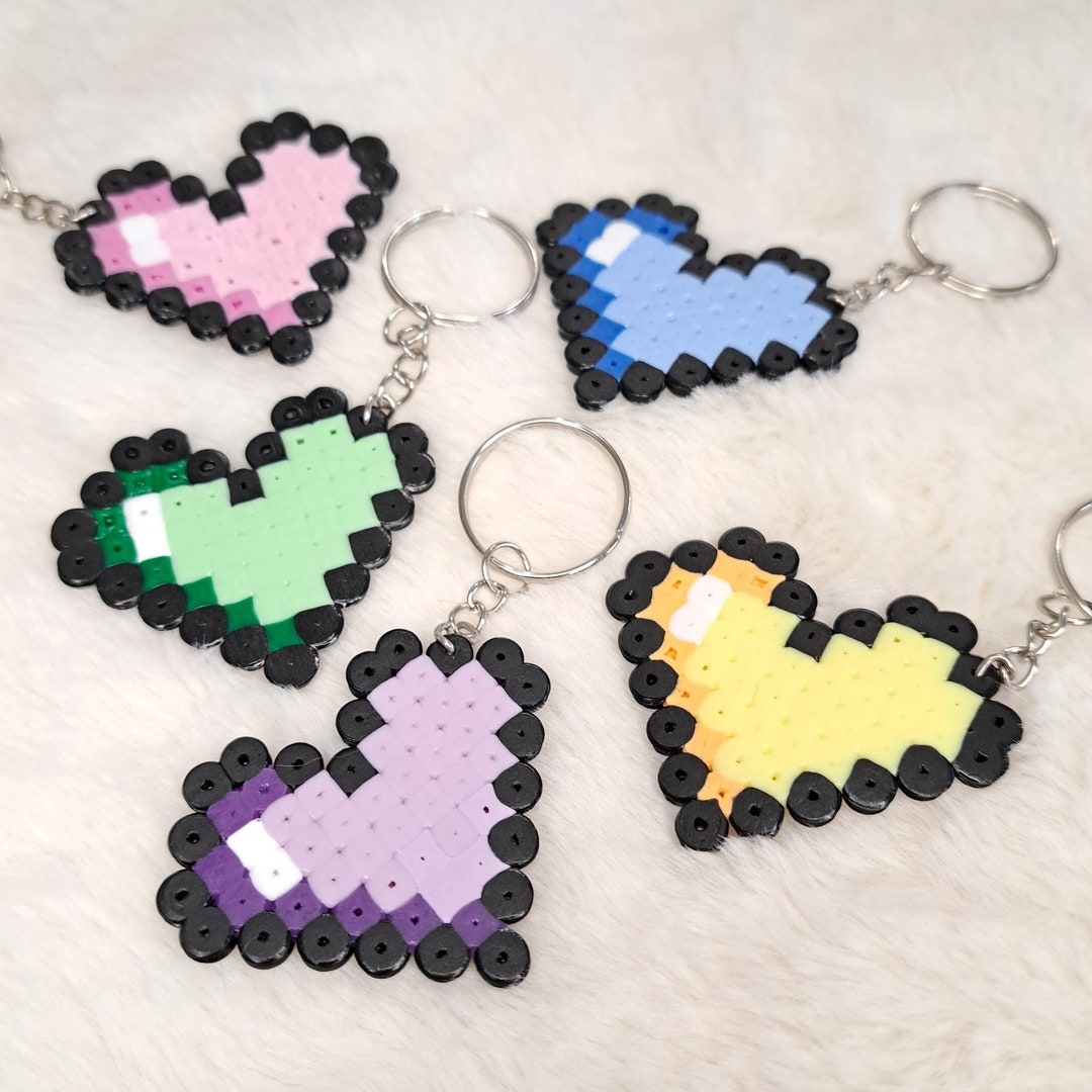 Cute Colorful Heart Iron-on Bead Keychain, Heart Keychain - Etsy