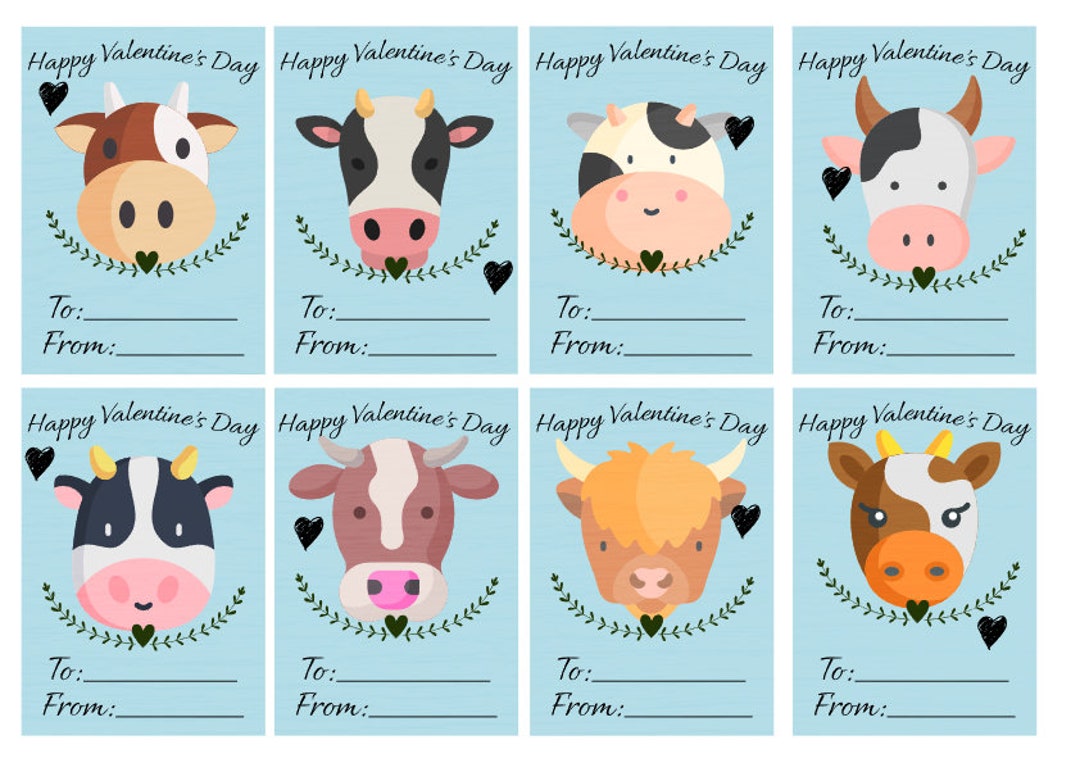 Cute Cow Valentine's Day Cards, Printable Farm Animal (digital Download ...