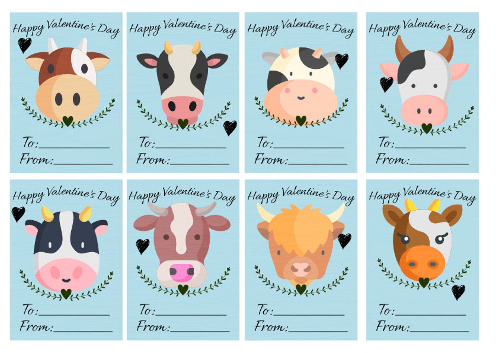 Cute Cow Printable Valentine's Day Cards, Cute, Cows, Farm Life - Etsy