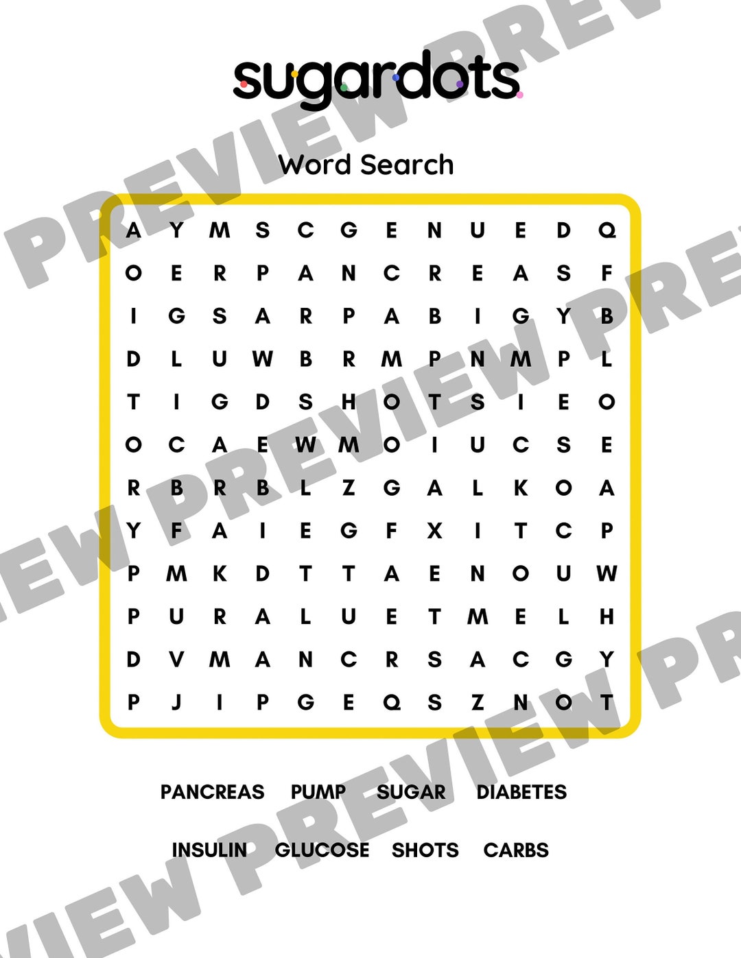 T1D Word Search, Type One Diabetes Activity, Type One Awareness, Kids ...