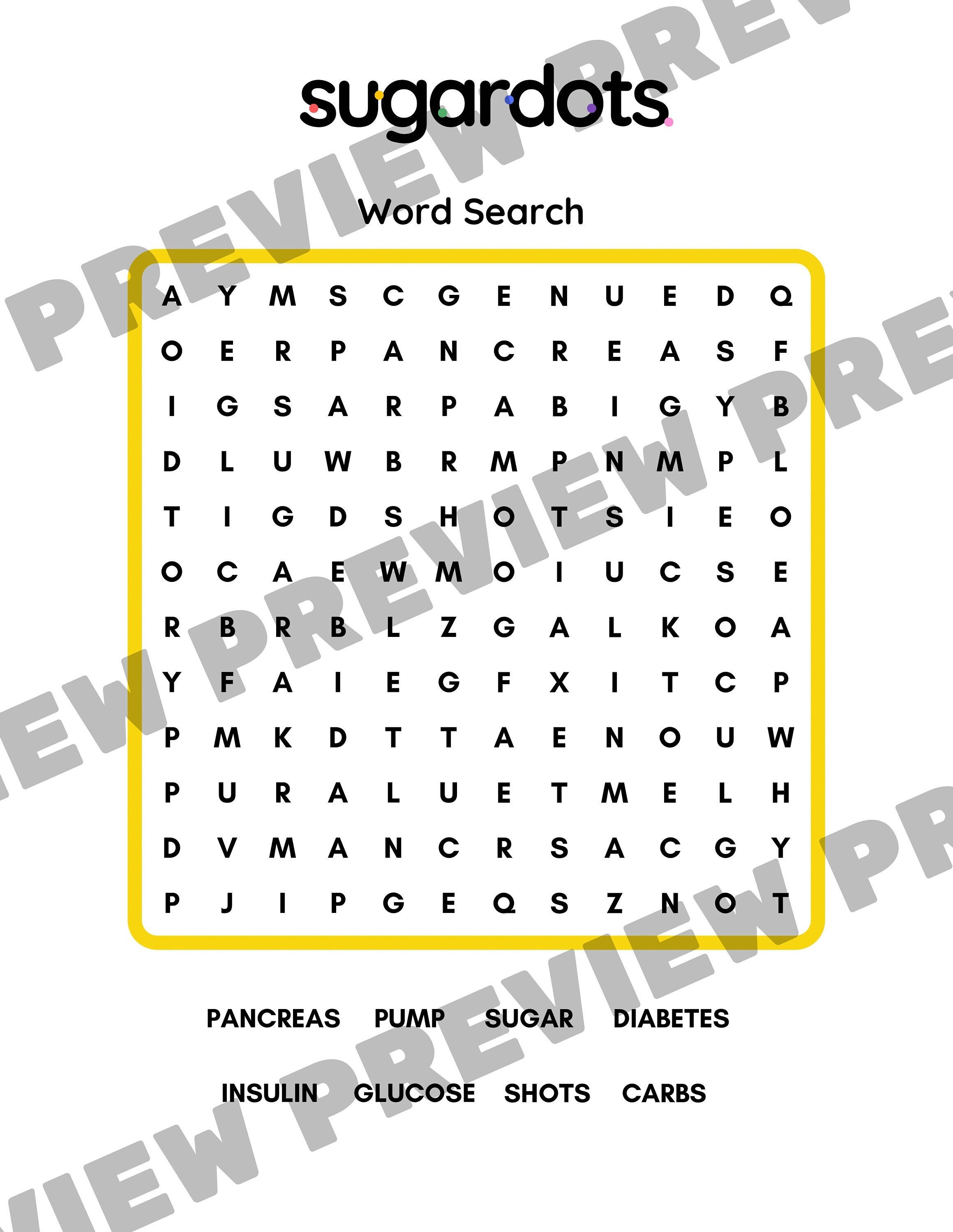T1D Word Search, Type One Diabetes Activity, Type One Awareness, Kids ...