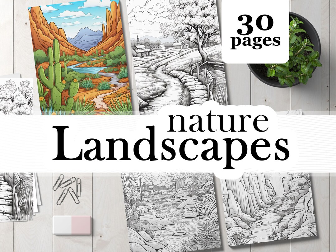 Nature Coloring Book, 30 Pages of Stunning Natural Landscapes ...