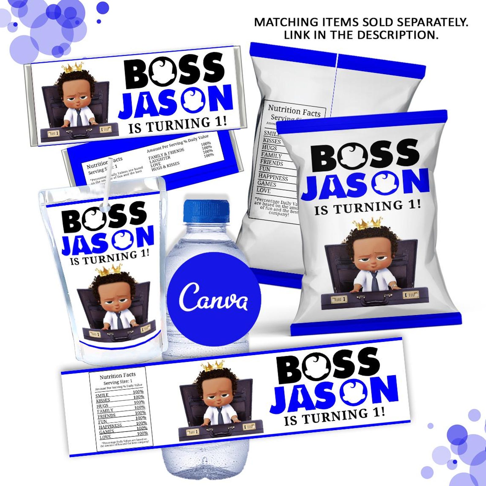 Royal Blue Boy Baby Boss Chip Bag, Baby Boss Party, Boy Baby Boss ...