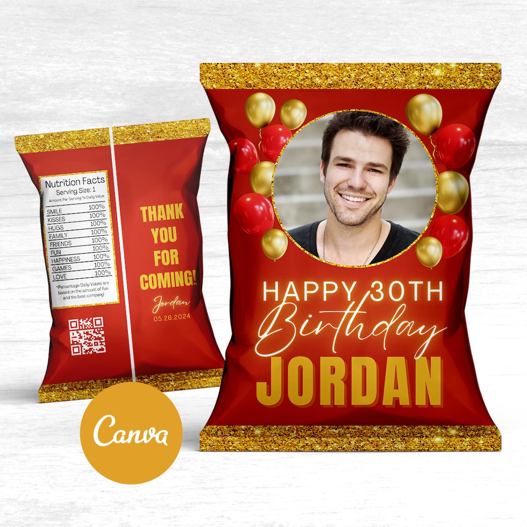 Red and Gold Chip Bag, Red and Gold Party, Red and Gold Birthday, Red ...