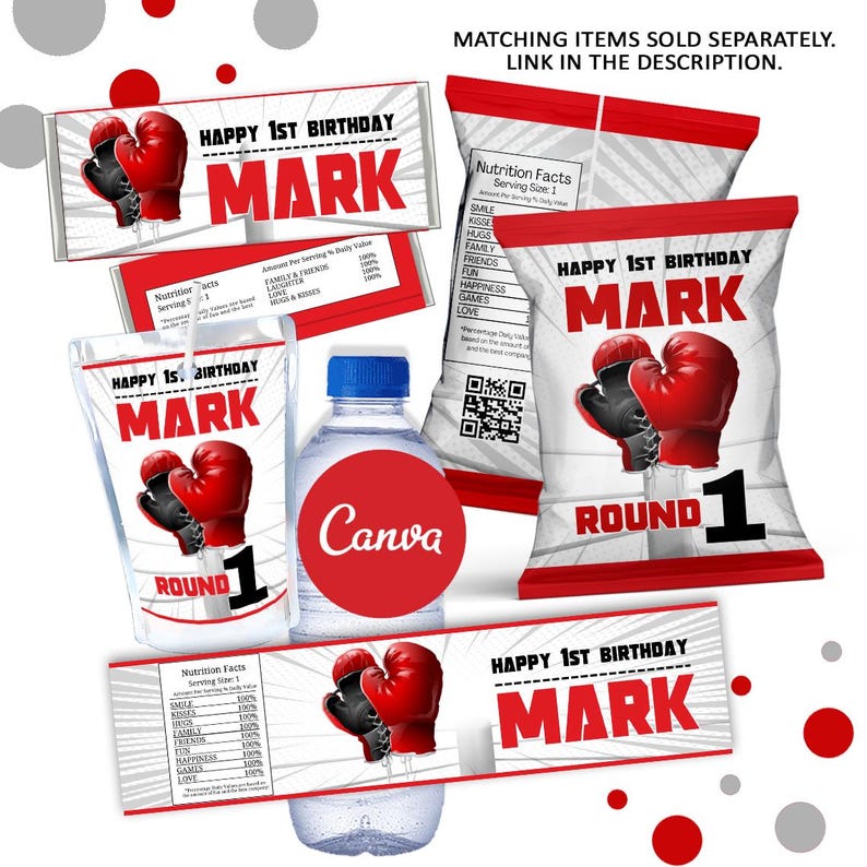 Red Boxing Water Bottle, Boxing Birthday, Little Champ Party, Boxing ...