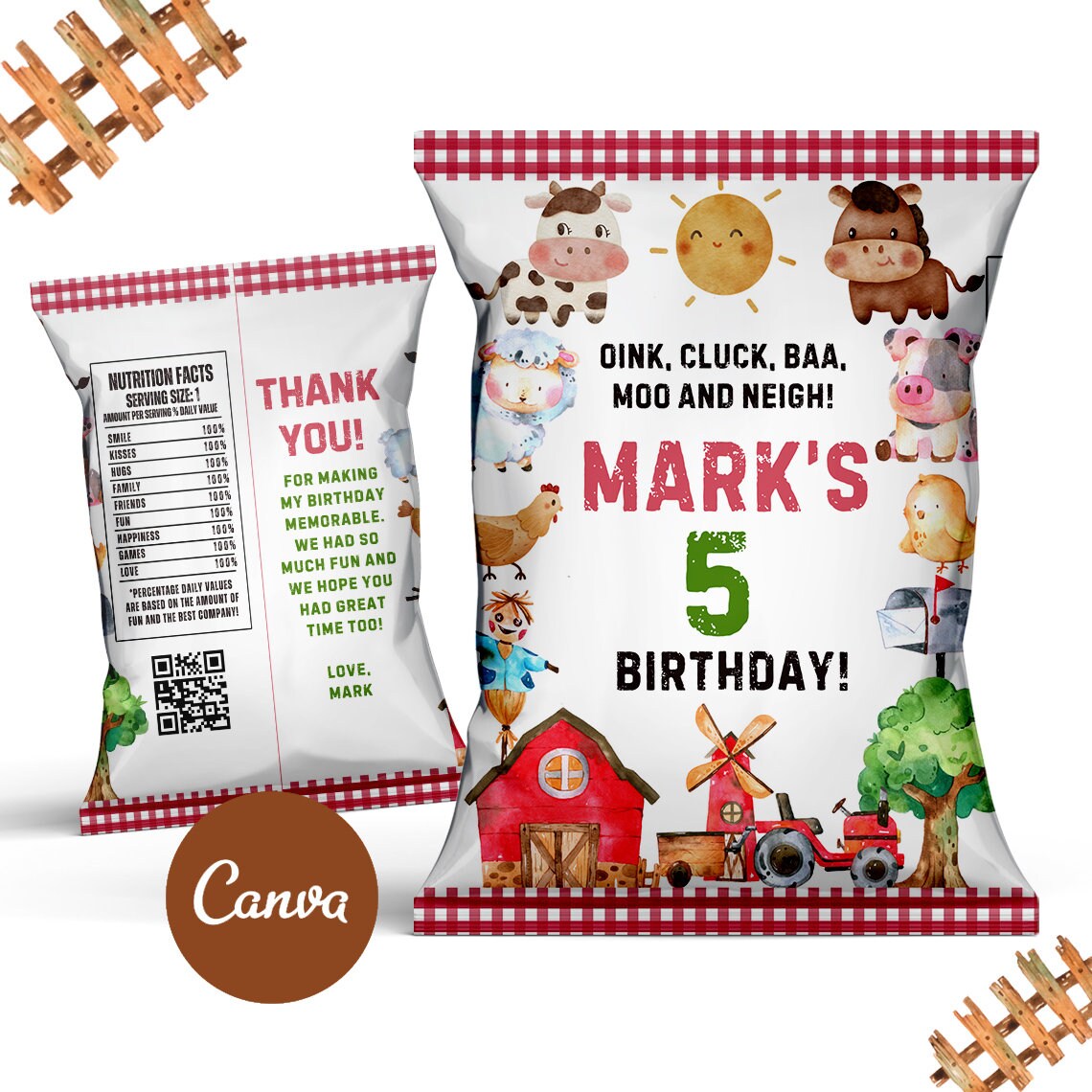 Farm Chip Bag, Farm Party, Farm Birthday, Farm Favors, Farm Birthday ...