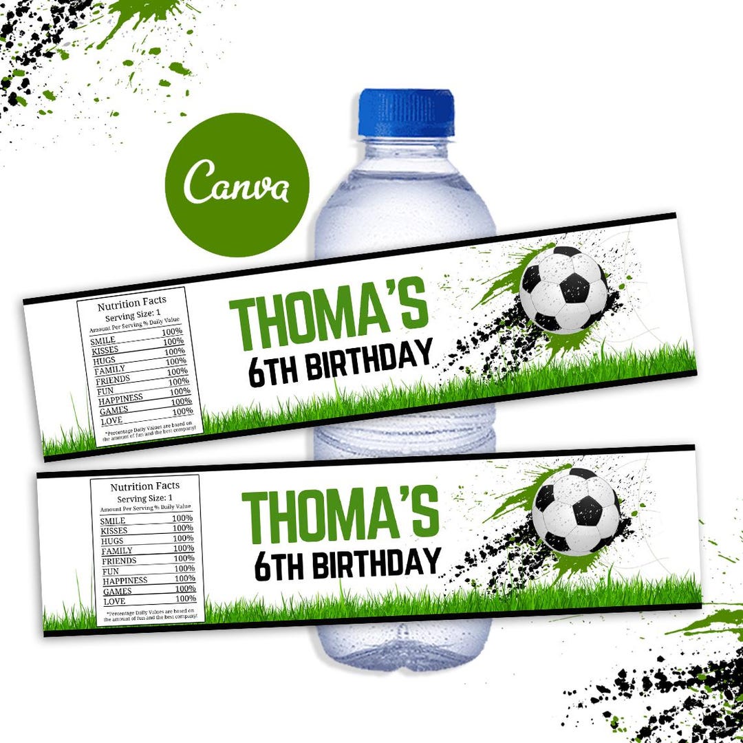Soccer Water Bottle, Soccer Birthday, Soccer Template, Soccer Favors ...