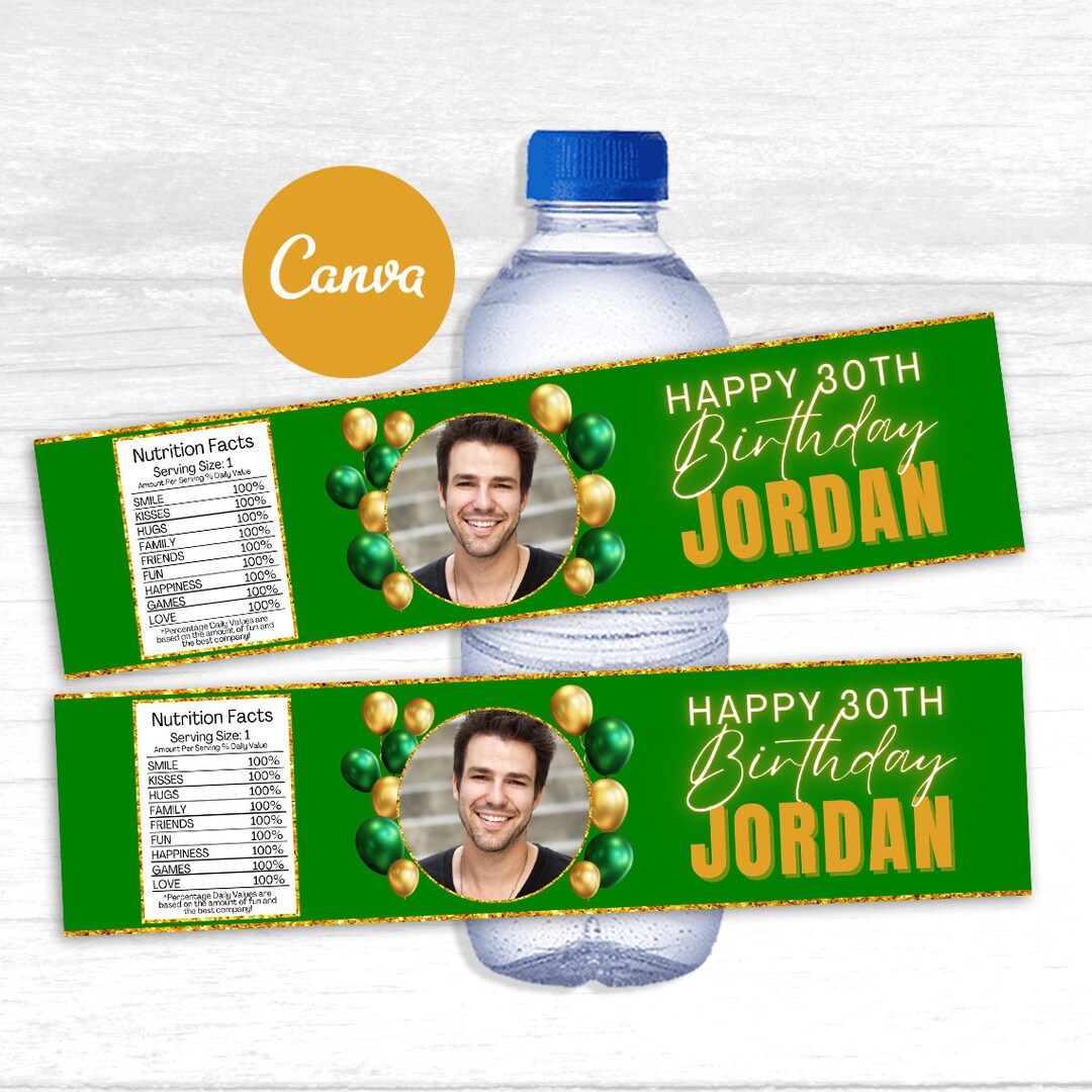 Green and Gold Water Bottle, Green and Gold Birthday, Green and Gold ...