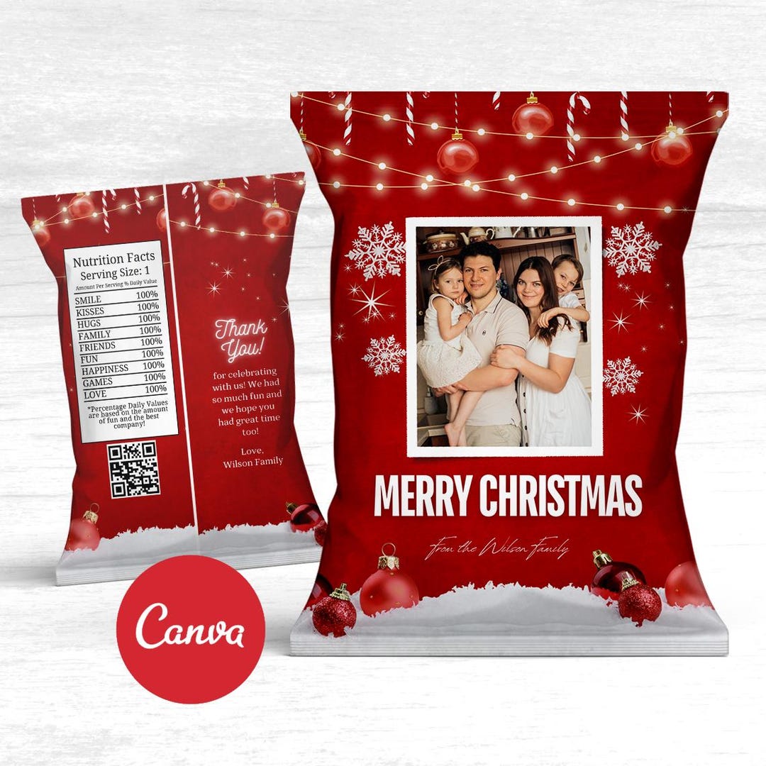 Christmas Chip Bag Wrapper With Family Photo, Christmas Party Favors ...
