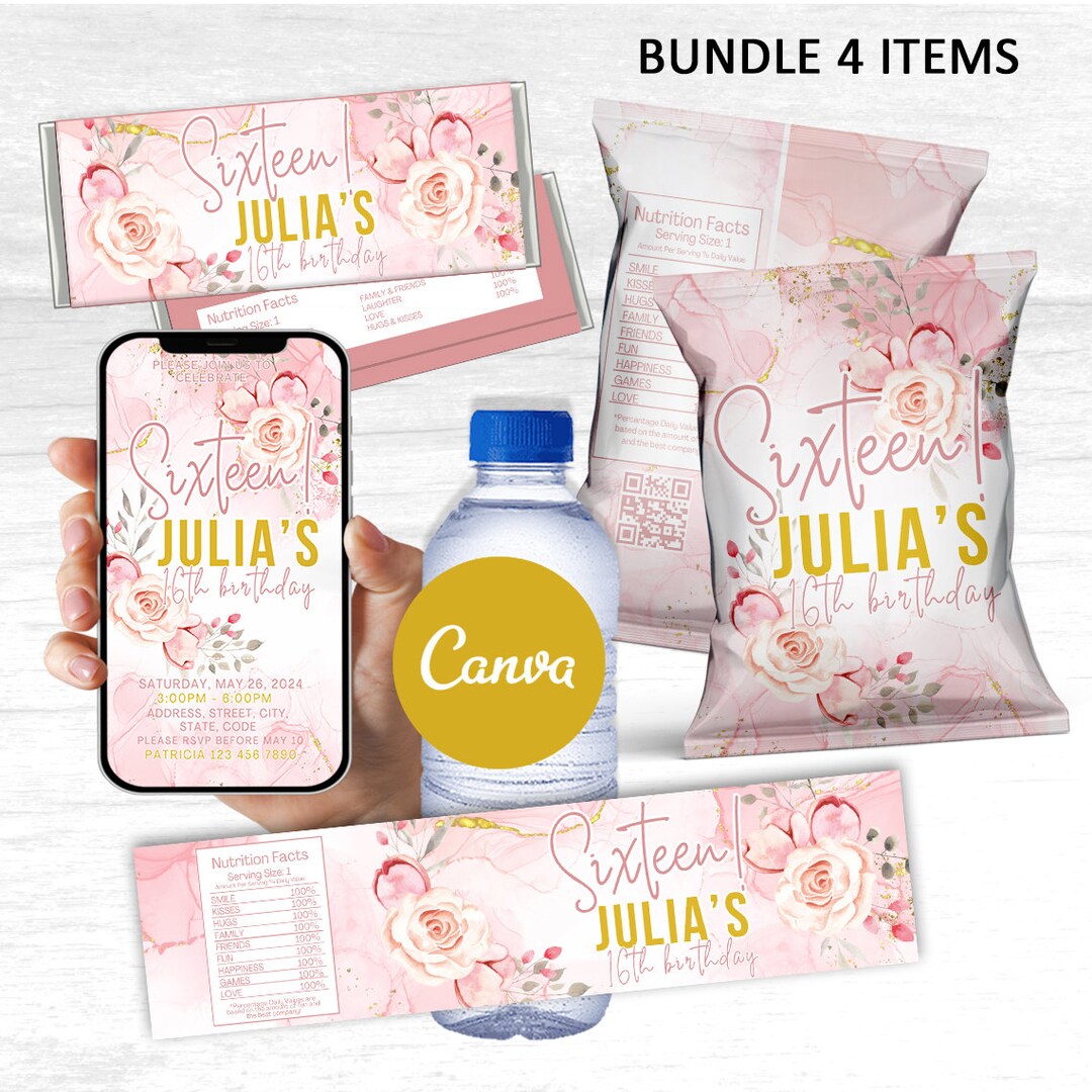 Flower Pink and Gold Bundle, Pink Marble Labels, Rose Pink and Gold ...