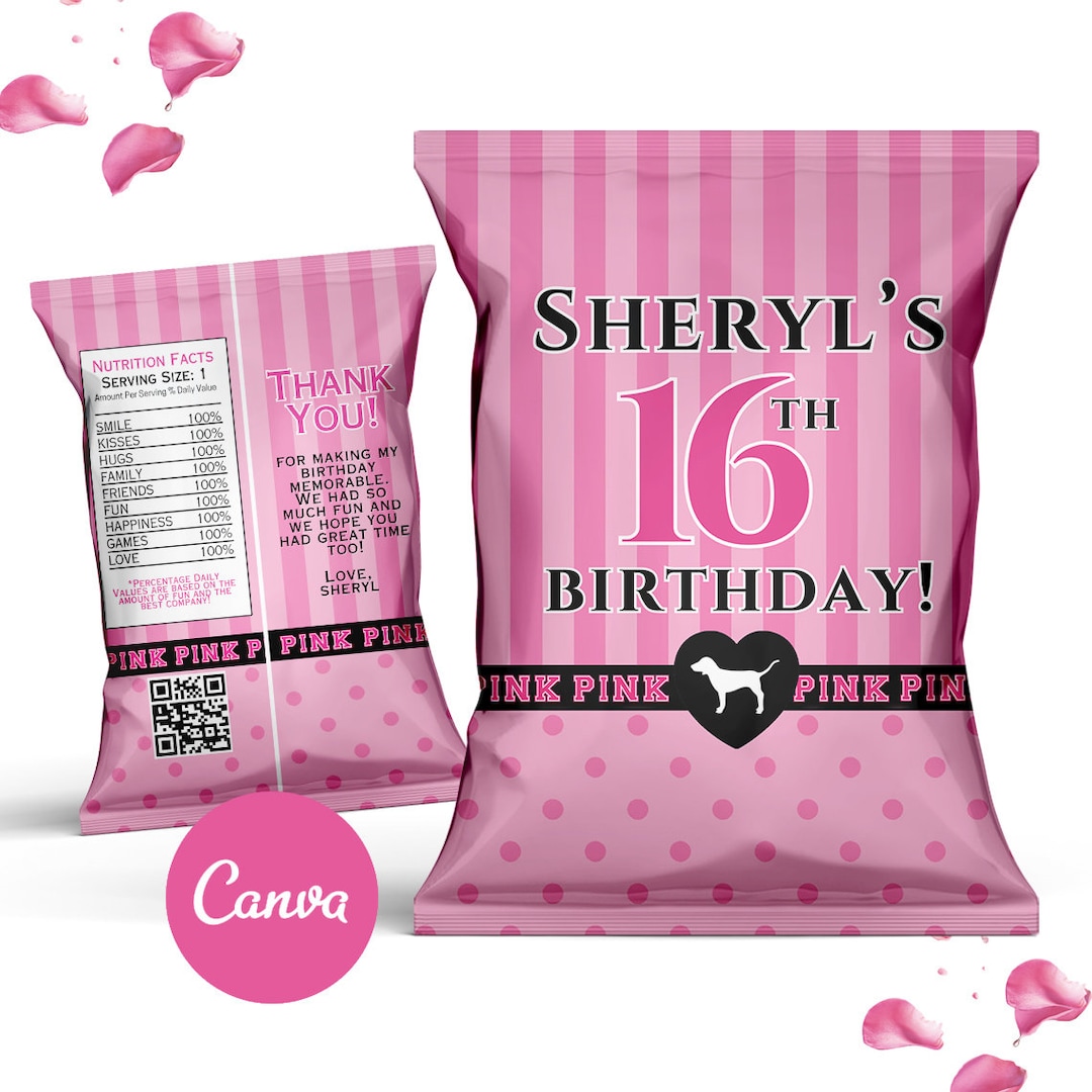 Pink Chip Bag, Pink Party, Pink Birthday, Pink Chips, Pink Favors ...