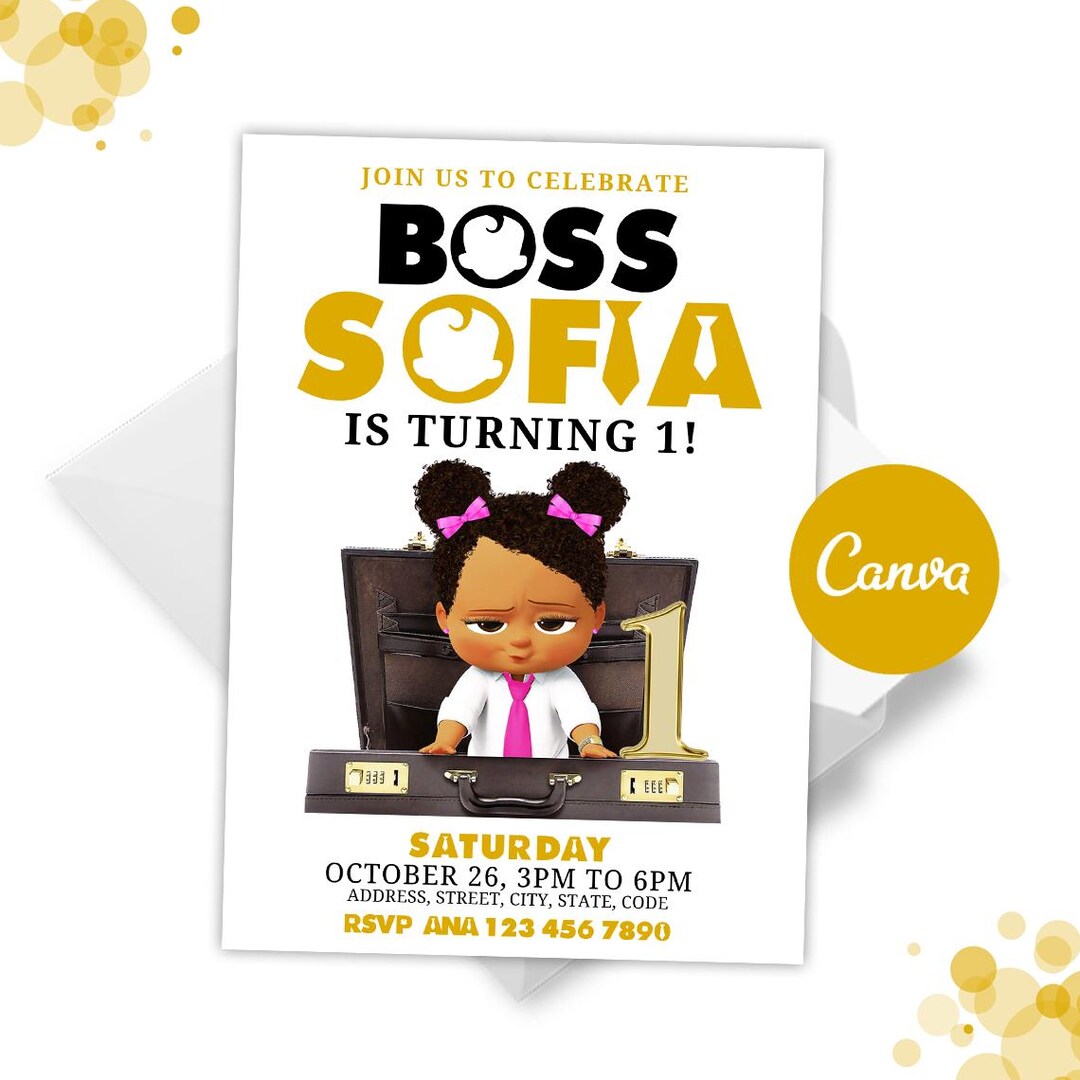 Black Gold Girl Baby Boss Invitation, Baby Boss Party, Baby Boss ...