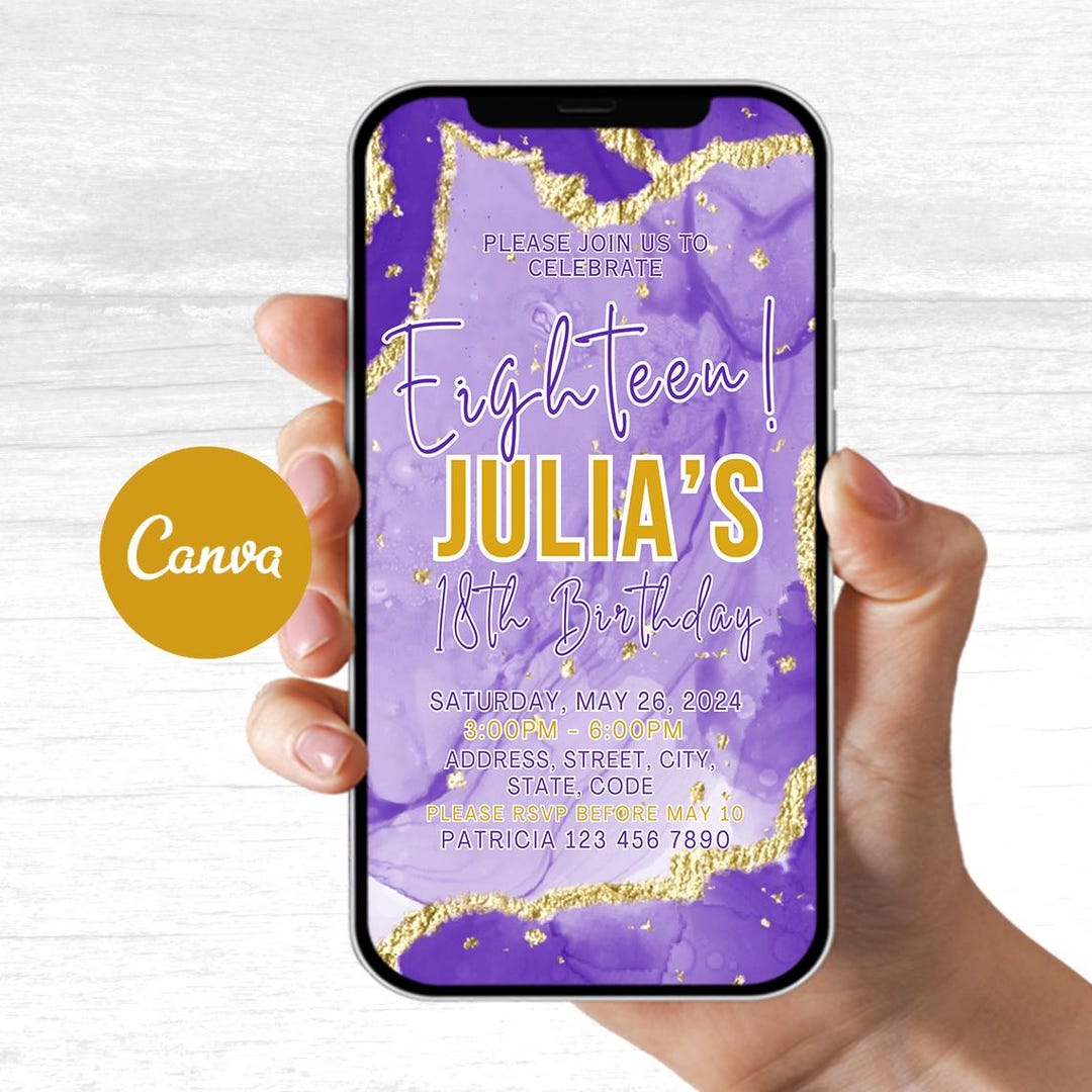 Purple and Gold Marble Invitation, Purple Marble EVITE, Purple and Gold ...