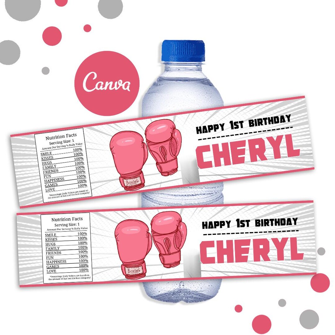 Pink Boxing Water Bottle, Boxing Birthday, Little Champ Party, Boxing ...