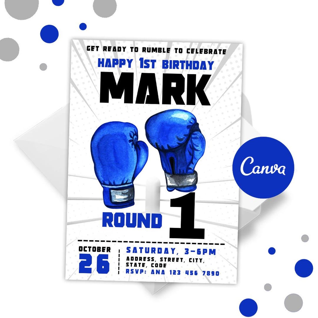 Blue Boxing Invitation, Boxing Party, Little Champ Party, Boxing Ring ...