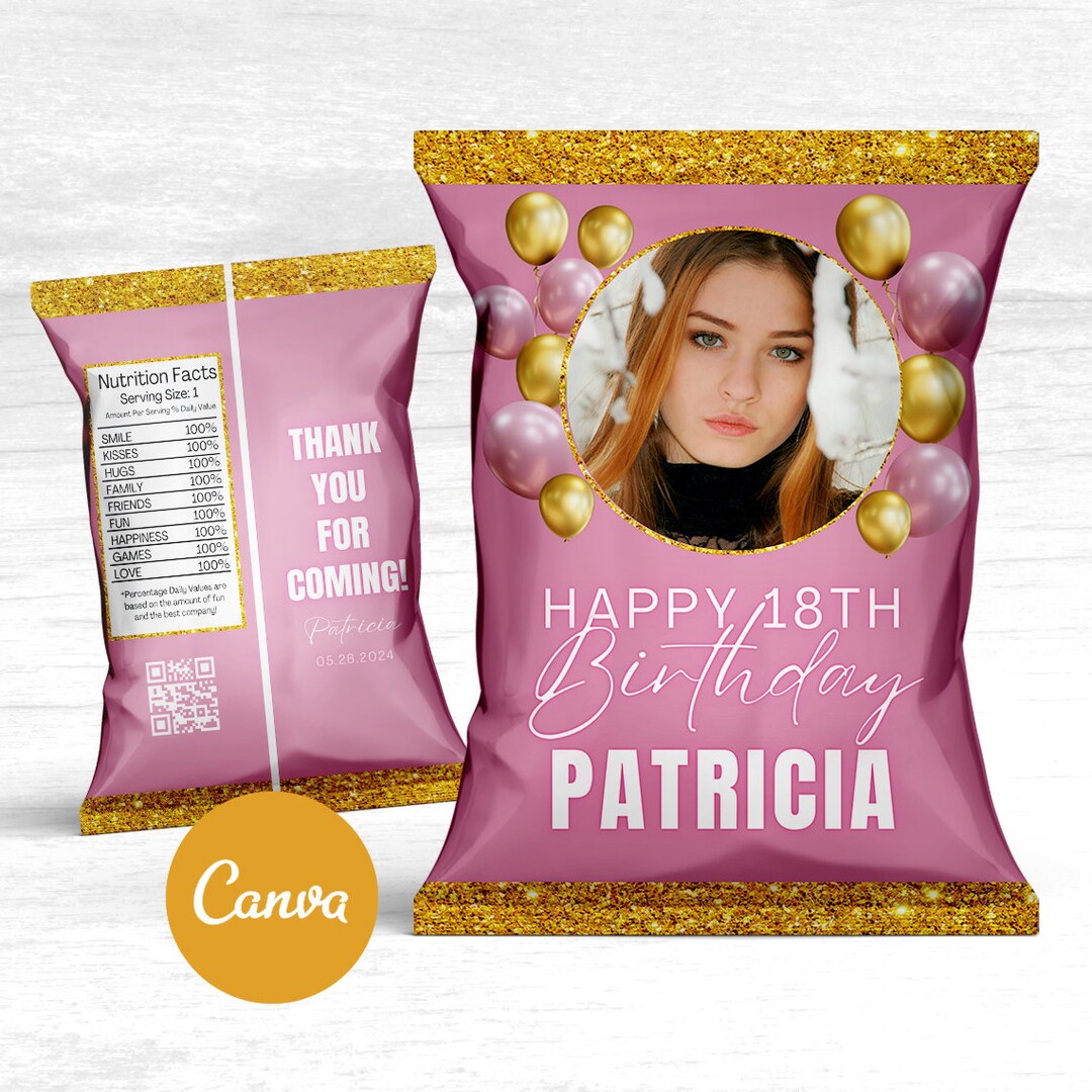 Pink and Gold Chip Bag, Pink and Gold Party, Pink and Gold Birthday ...