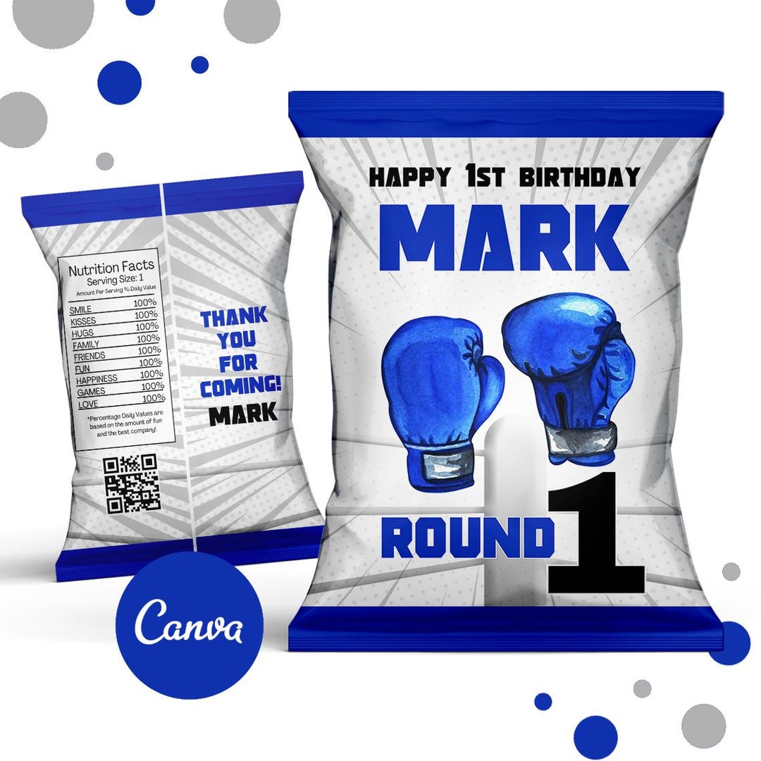 Blue Boxing Chip Bag, Boxing Party, Little Champ Birthday, Boxing Ring ...