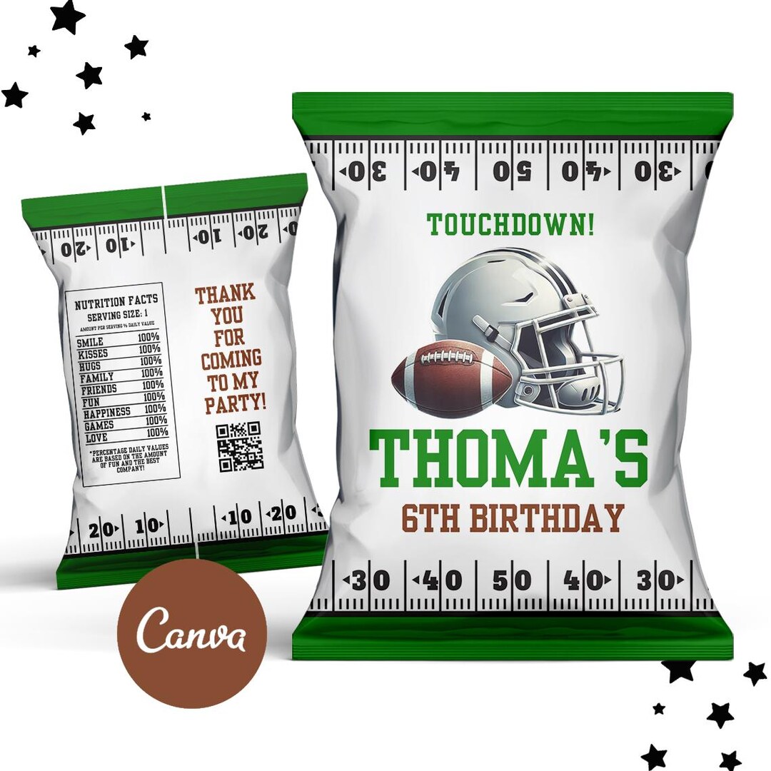 Football Chip Bag, American Football Party, Football Birthday, Football ...