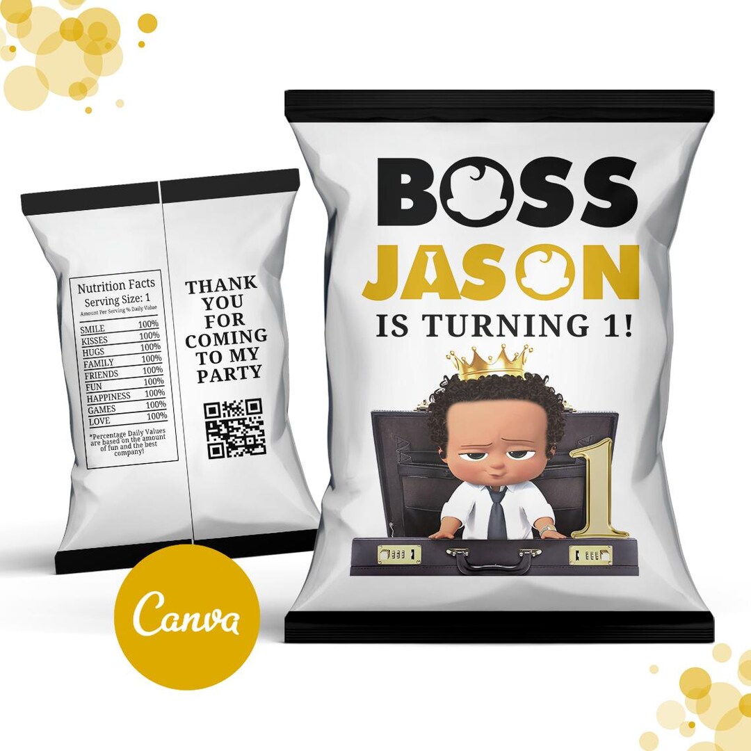 Black Gold Boy Baby Boss Chip Bag, Baby Boss Party, Boy Baby Boss ...