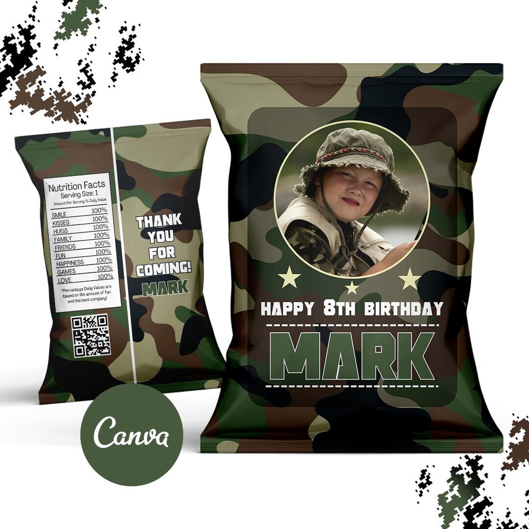 Army Chip Bag, Army Party, Military Birthday, Camouflage Chip Bag, Army ...
