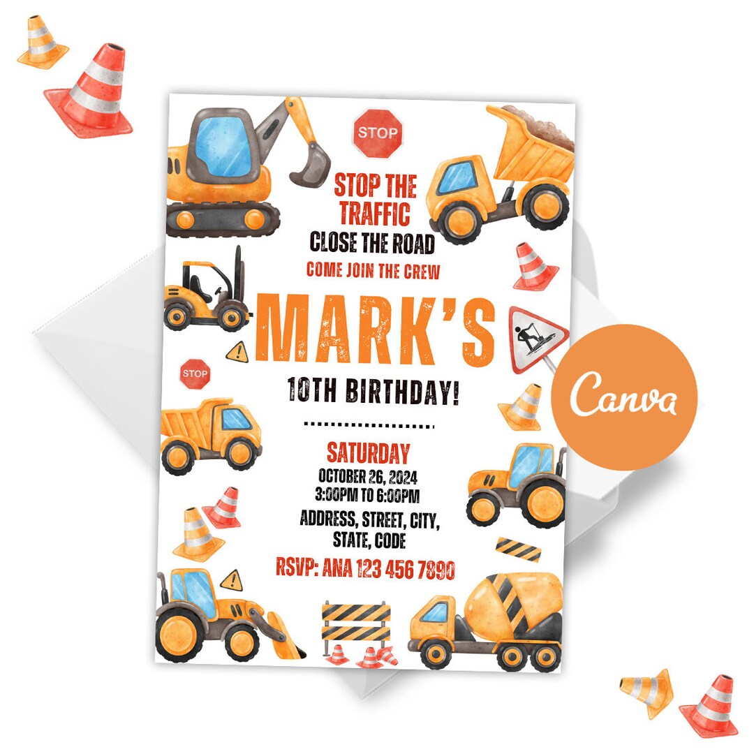 Construction Invitation, Construction Party, Construction Birthday ...