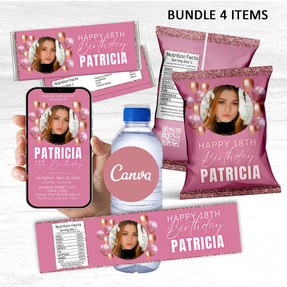 Pink and Rose Gold Birthday Bundle, Pink and Rose Gold Bundle, Pink and ...