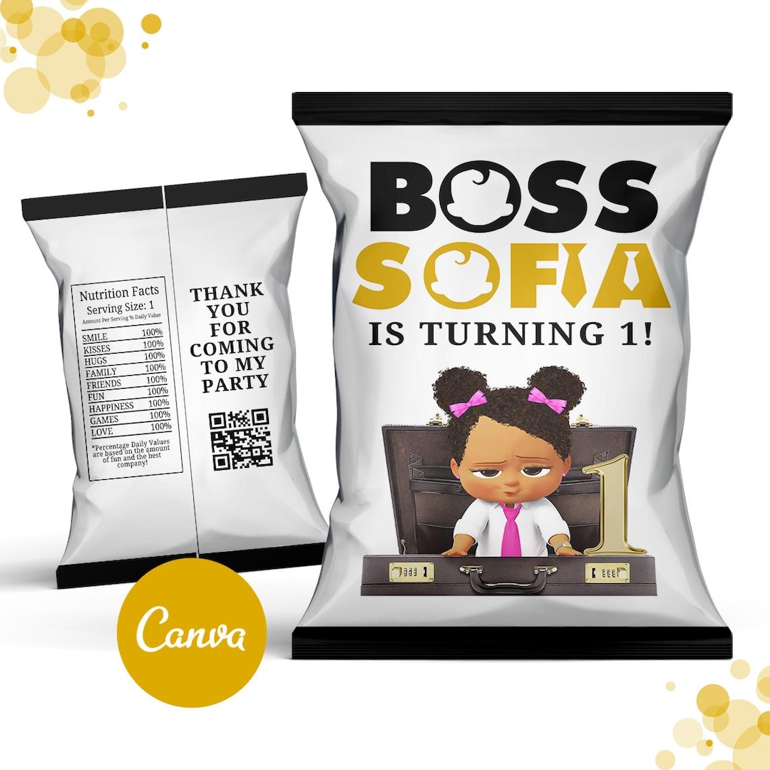 Black Gold Girl Baby Boss Chip Bag, Baby Boss Party, Girl Baby Boss ...