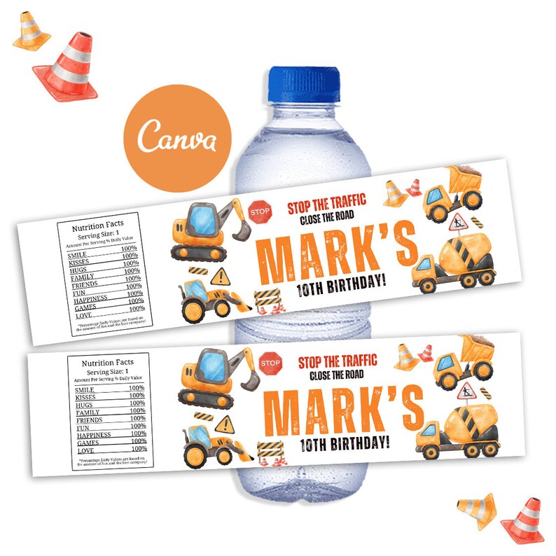 Construction Water Bottle, Construction Birthday, Construction Party ...